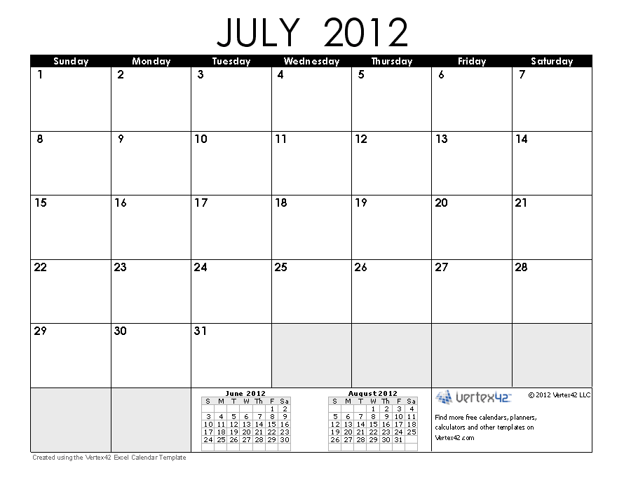 July 2012 Calendar Printable July 2012 Calendar Printable